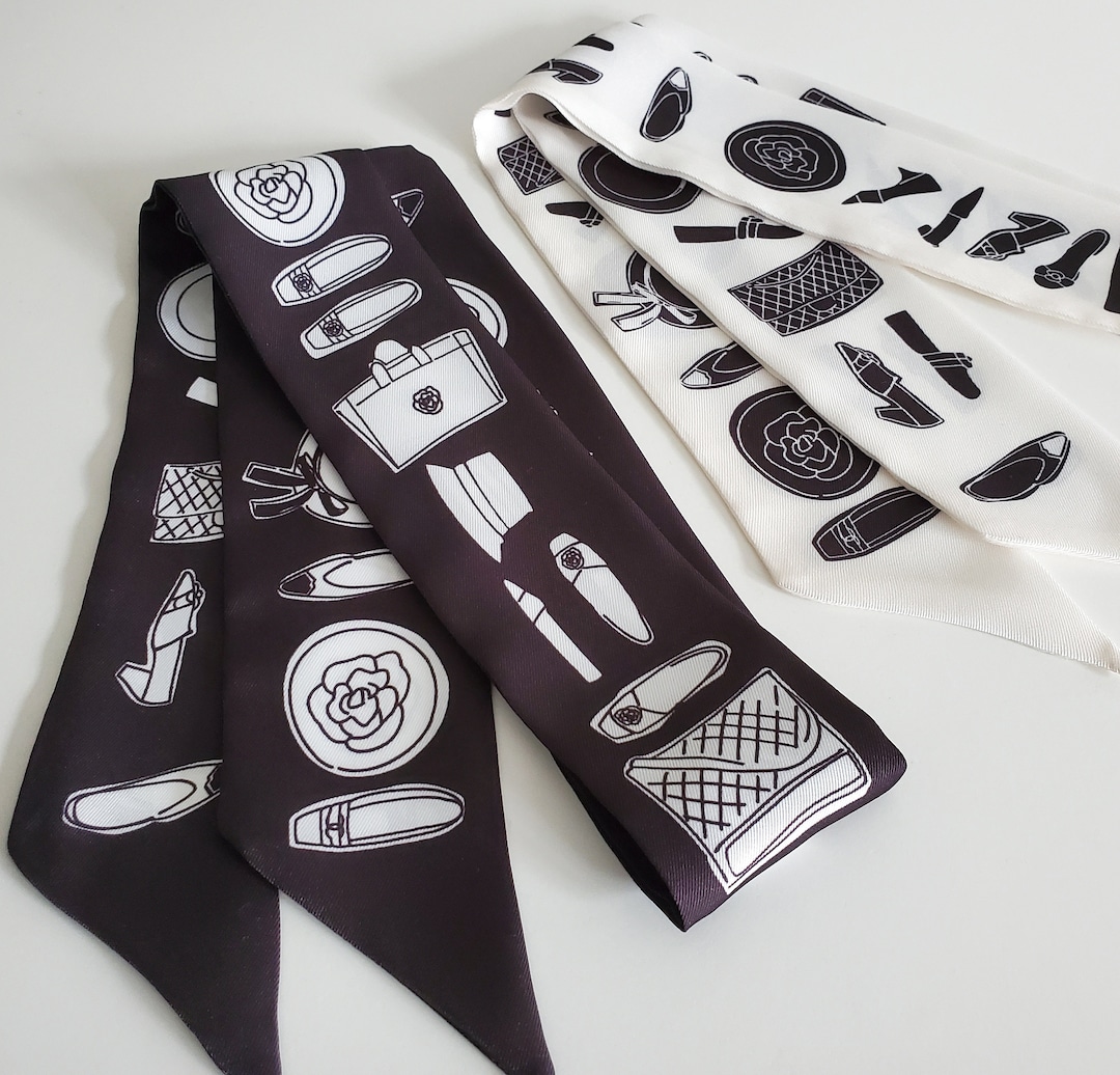 Black and White Fashion Accessories Print Long Skinny Scarf - 89cm - Etsy