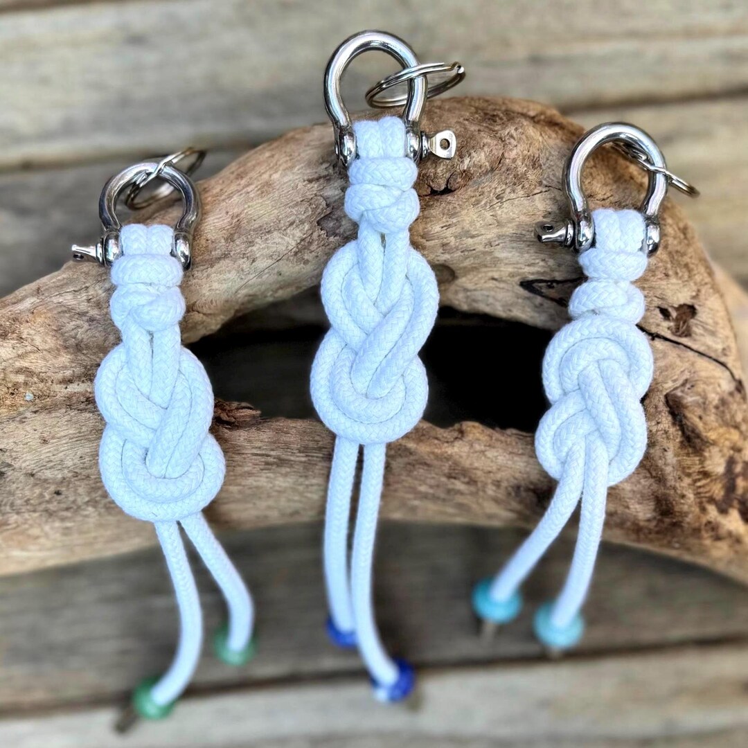 Figure Eight Knot Keychain | Cotton Rope Key Fob | Stainless Steel ...