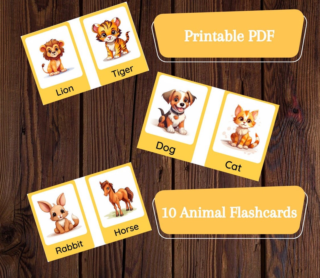 10 Animal Flashcards - PDF Images to Download and Print - Etsy