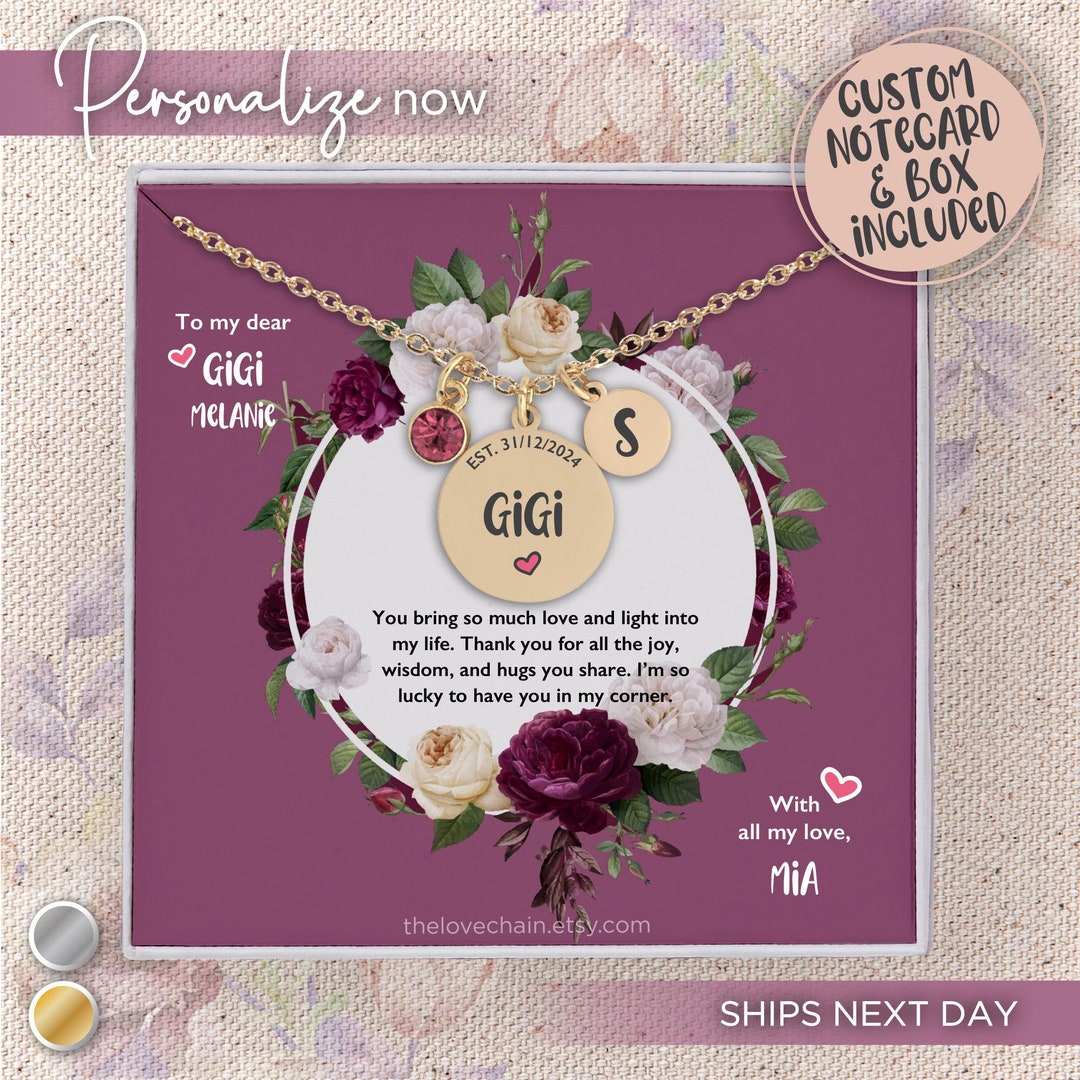 Personalized Gigi Necklace Dainty Grandma Necklace Custom Notecard Gigi ...