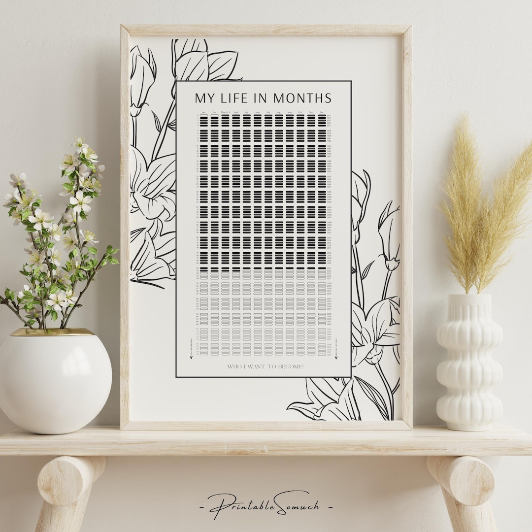 My Life in Months Poster, 80 Years, Personalized Life Calendar, Custom ...