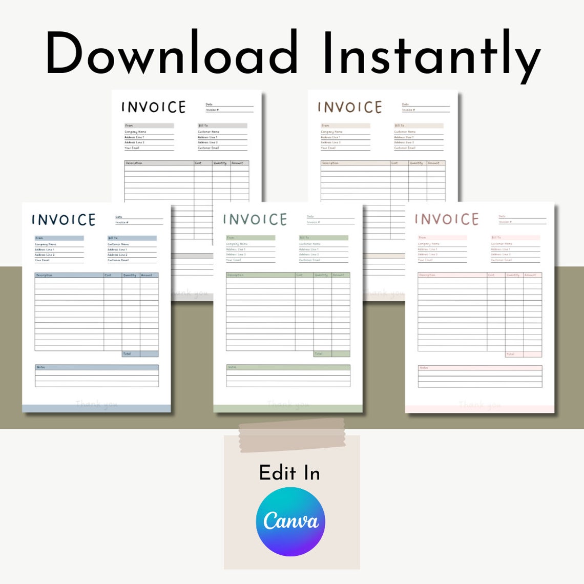 Invoice Template Editable, Small Business Order Form, Modern Invoice ...
