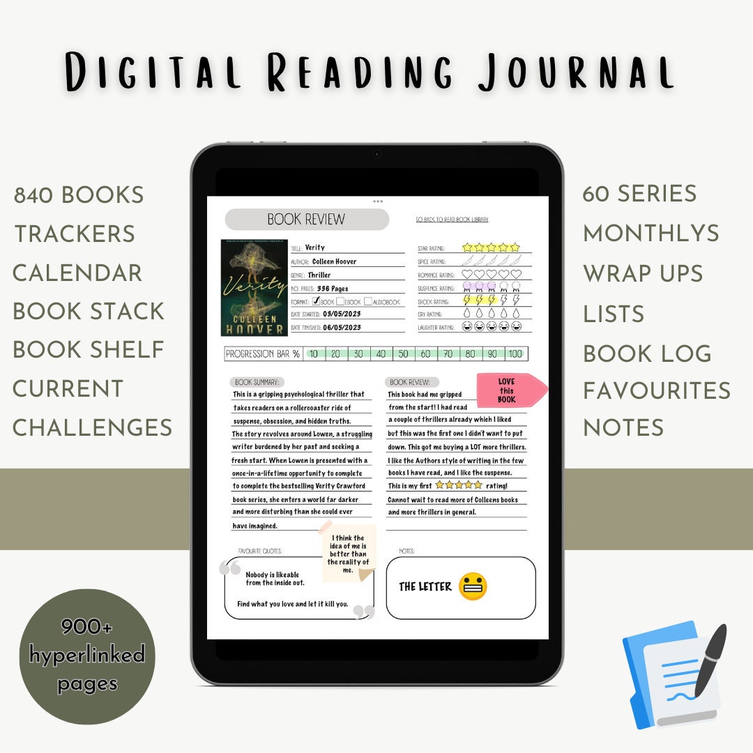 Digital Reading Planner for Goodnotes, Hyperlinked Book Tracker Digital ...