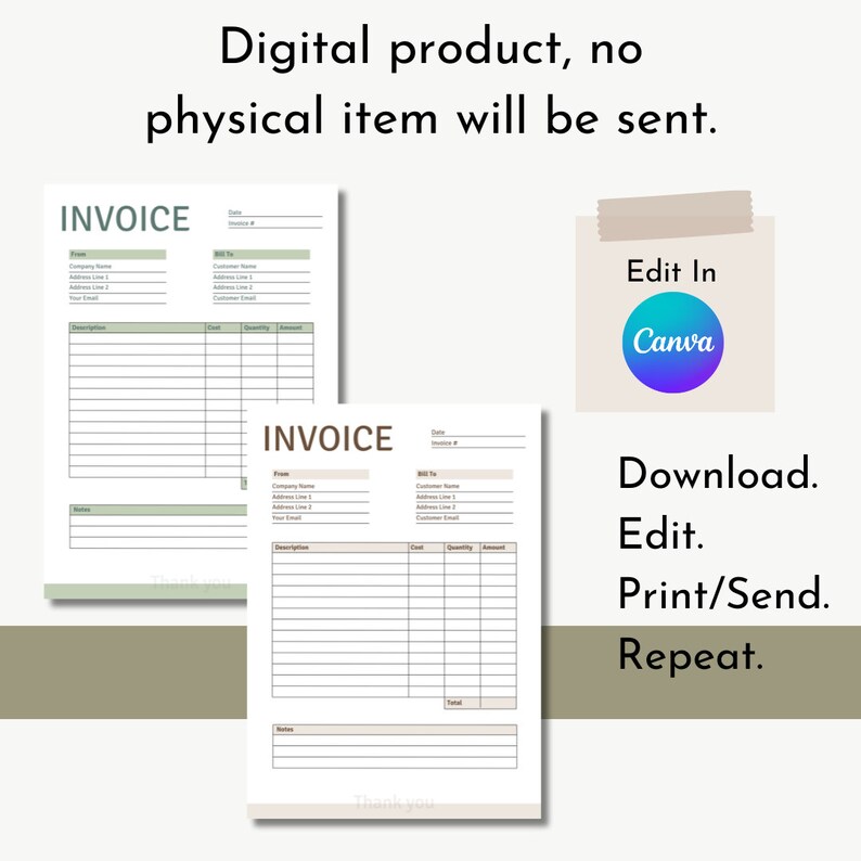 Printable Invoice Editable Template, Modern Invoice, Small Business ...