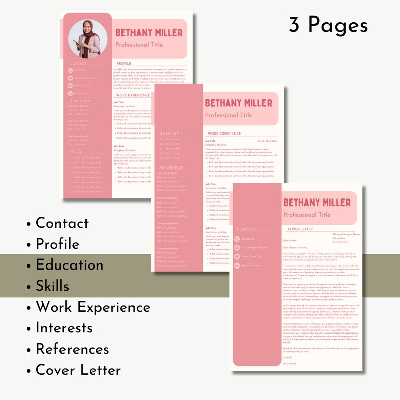 Resume Template and Cover Letter Template, Editable, Professional ...