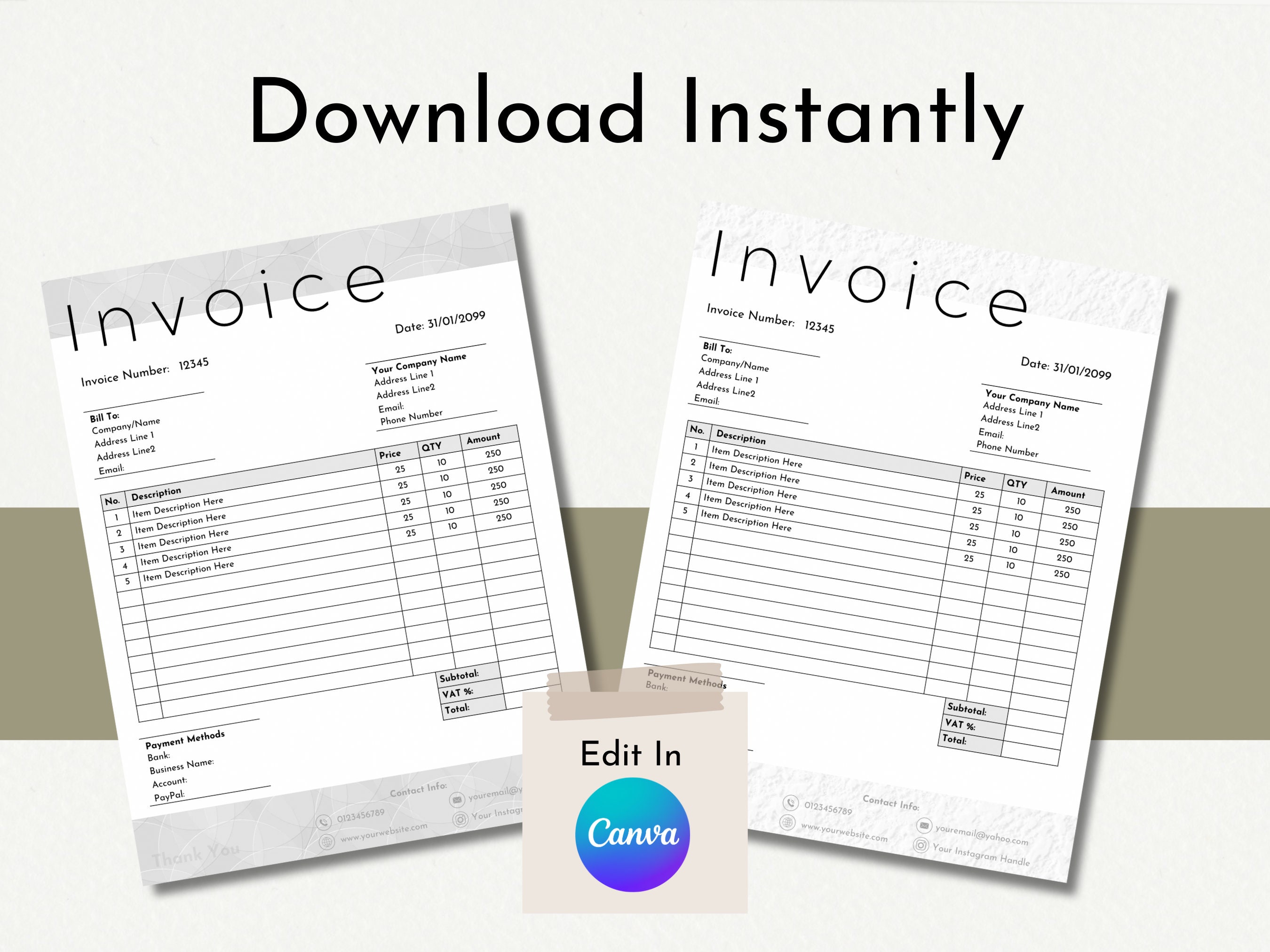 Invoice Template Editable Canva Invoice Template Digital - Etsy