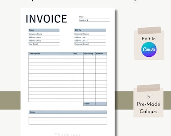 Invoice Template Editable, Small Business Order Form, Modern Invoice ...