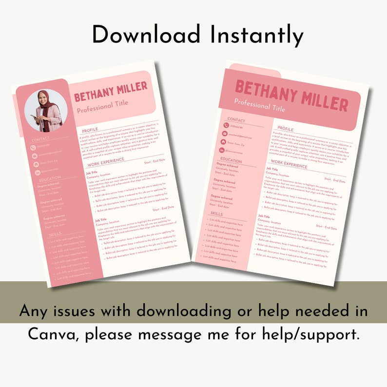 Resume Template and Cover Letter Template, Editable, Professional ...