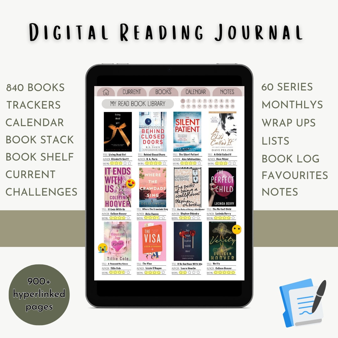 Undated Digital Reading Planner, Hyperlinked Book Tracker, Digital ...