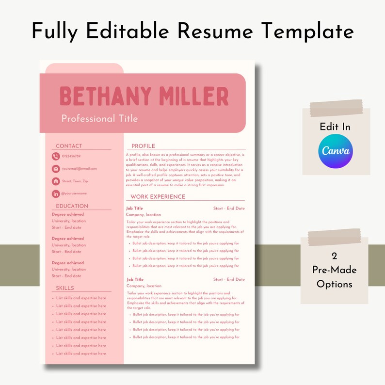 Resume Template and Cover Letter Template, Editable, Professional ...