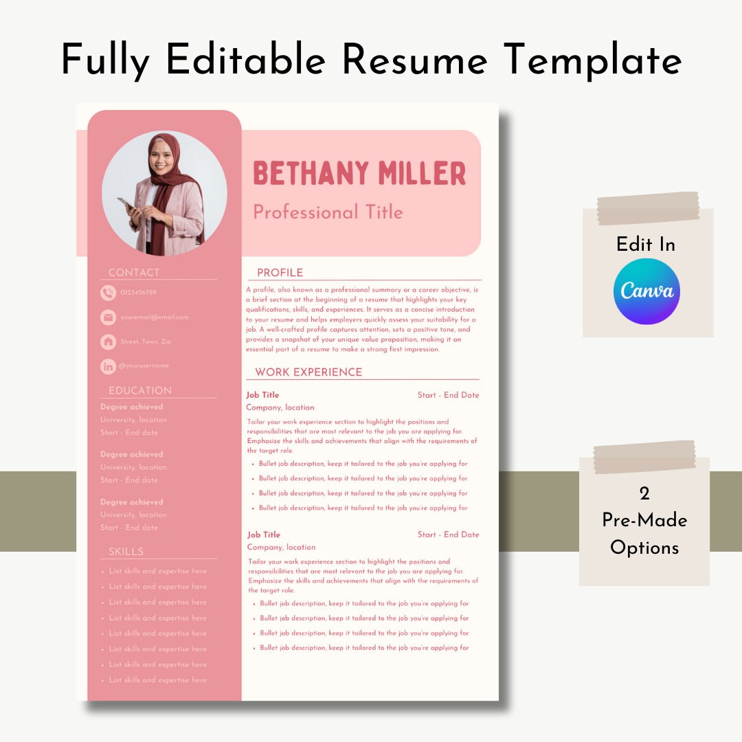 Resume Template and Cover Letter Template, Editable, Professional ...