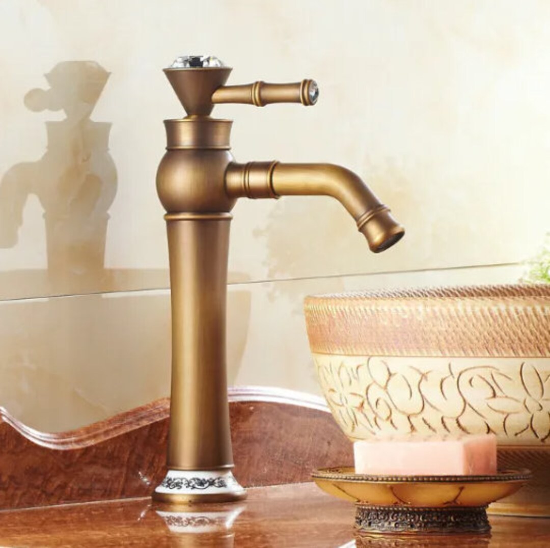 11.6 Tall Antique Brass & Crystal Handle Rotable Spout - Etsy