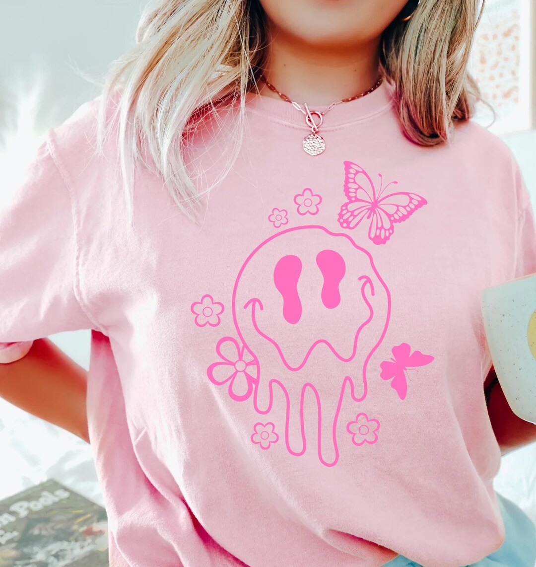 Butterfly Drippy Smiley, Spring, Retro, Butterfly, Graphic Tee, Drippy ...
