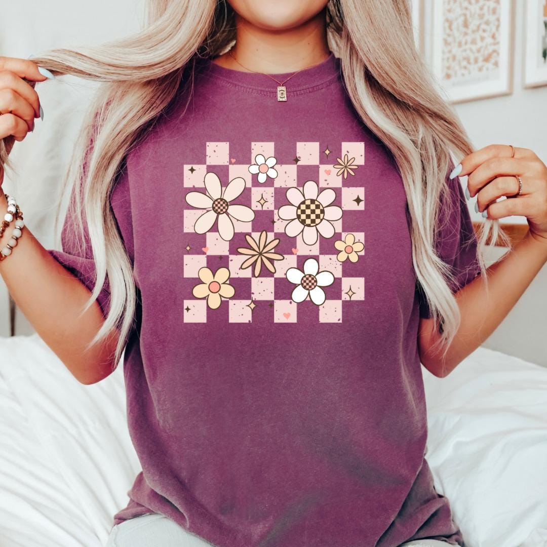 Retro Spring Checkers, Spring, Summer, Graphic Tee, Summer, Floral ...