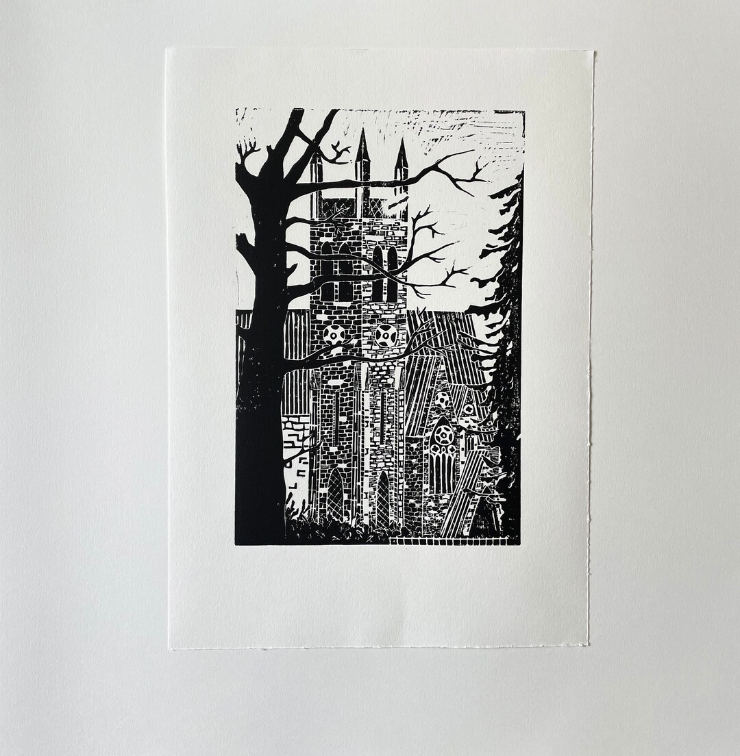 Linocut Printing Kylemore Abbey Church Ireland - Etsy