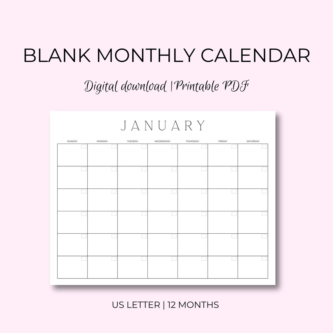 Blank Monthly Calendar (sunday Start), 11 X 8.5 Inches, Landscape ...