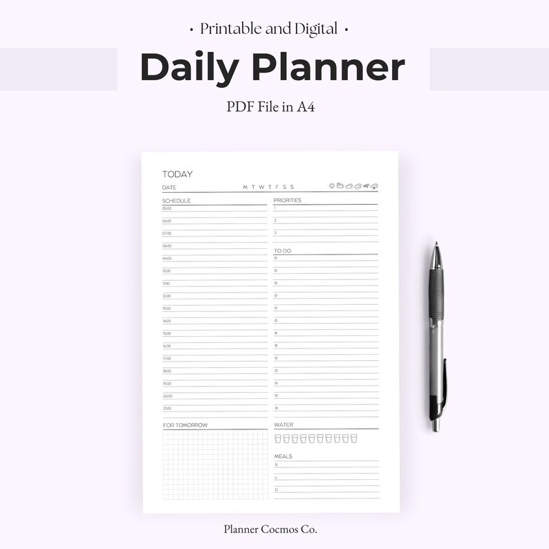 Daily Printable Planner, Minimalist 7 Day Planner, Daily Digital ...