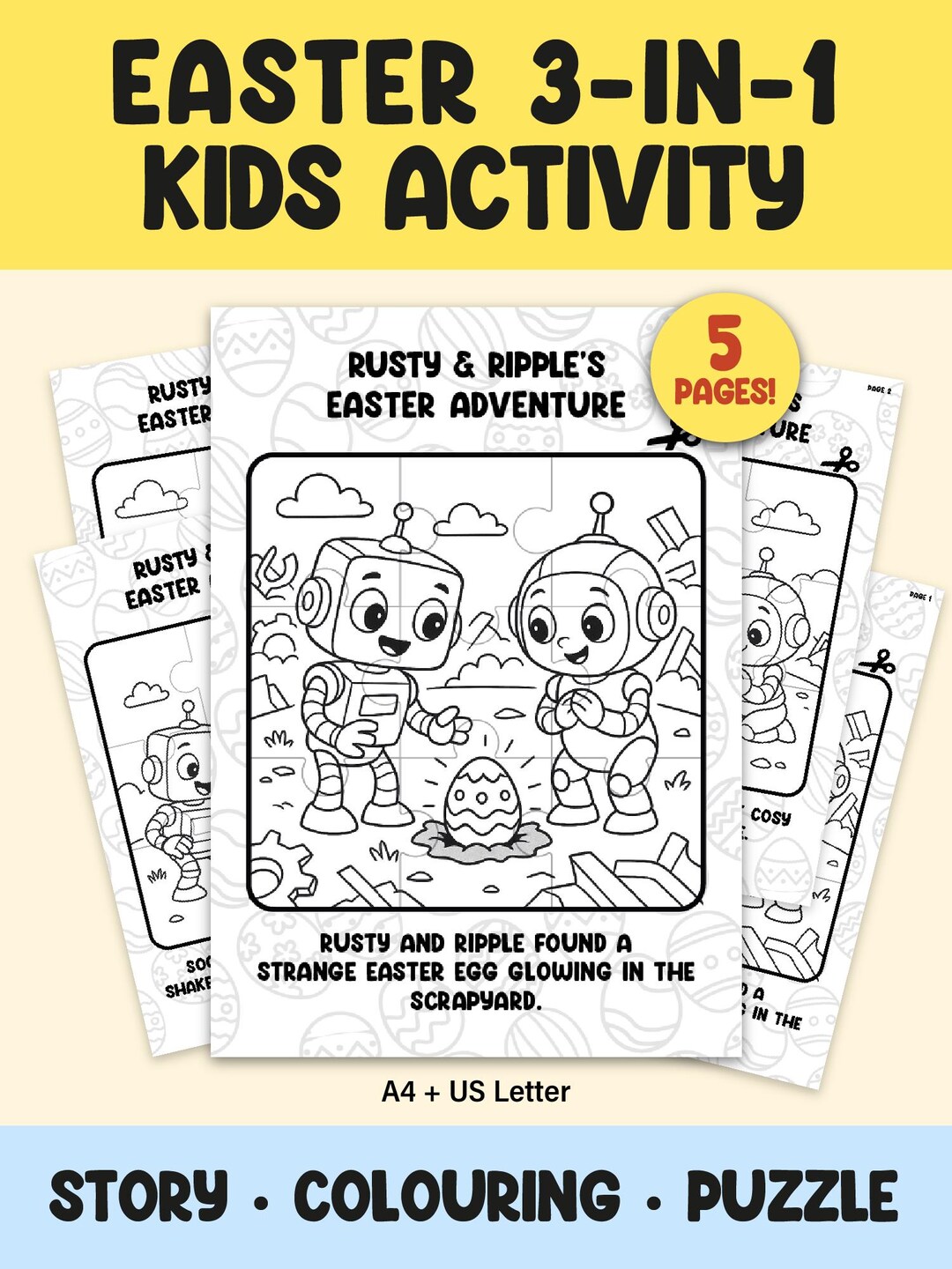 Easter 3-in-1 Kids Activity Set – Robot Story Colouring Pages ...