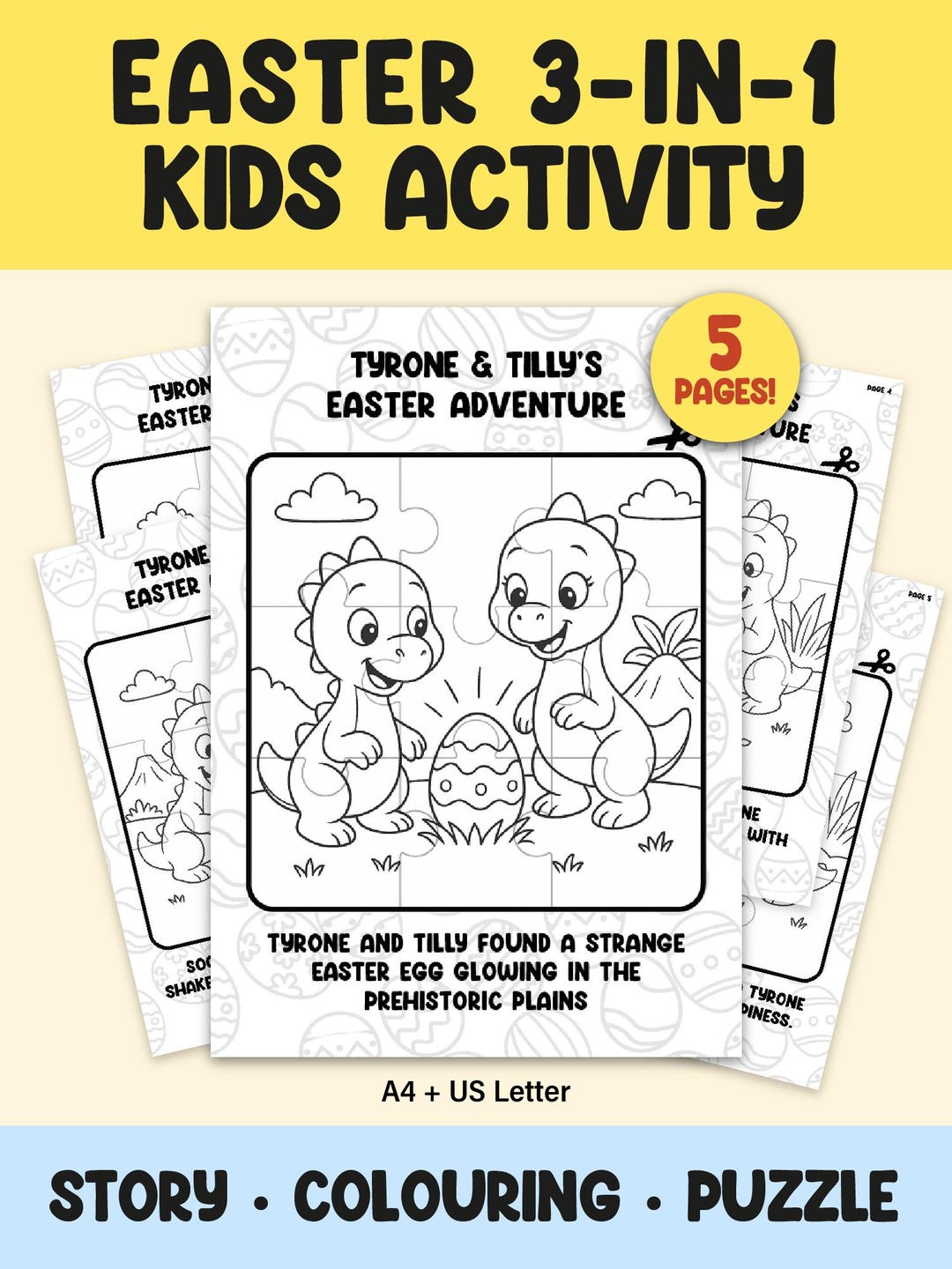 Easter 3-in-1 Kids Activity Set – Dinosaur Story Colouring Pages ...