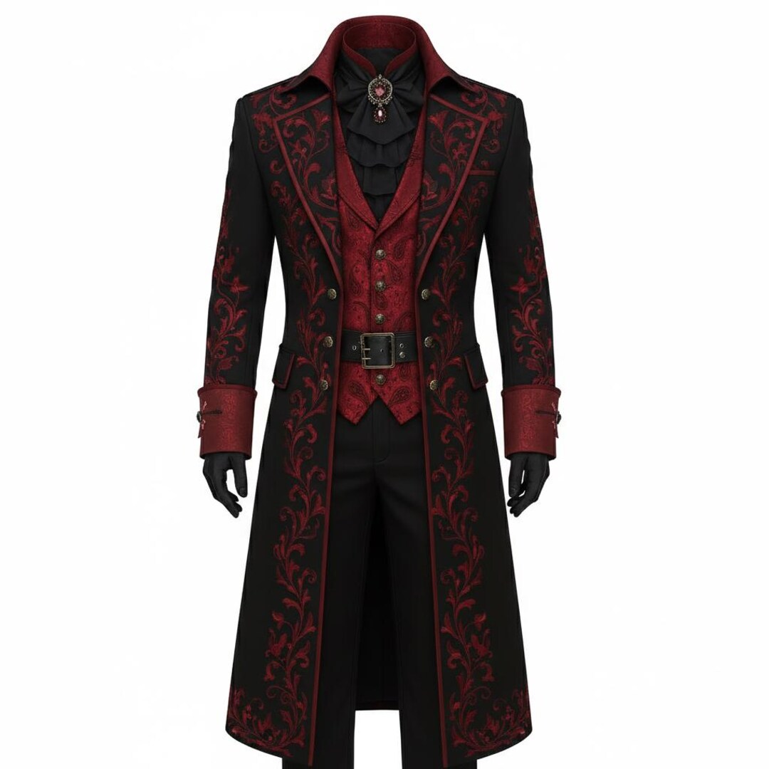Victorian Gothic Vampire Coat With Red Embroidered Steampunk Jacket ...