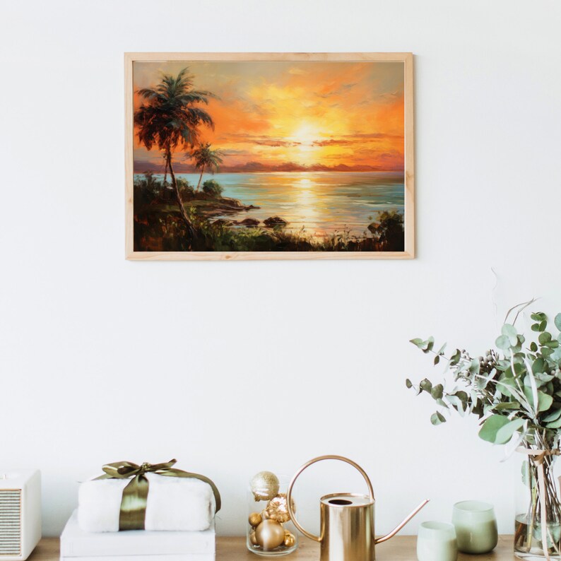 Coastal Sunrise Landscape Oil Painting, Sunrise Art, Sunrise Wall Art ...