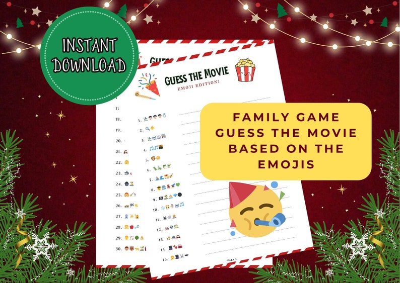 Guess the Movie Emoji Game, Printable New Years Eve Game, Fun Game for ...
