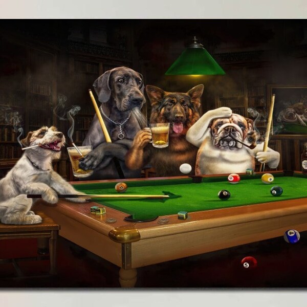 Dogs Playing Pool - Etsy