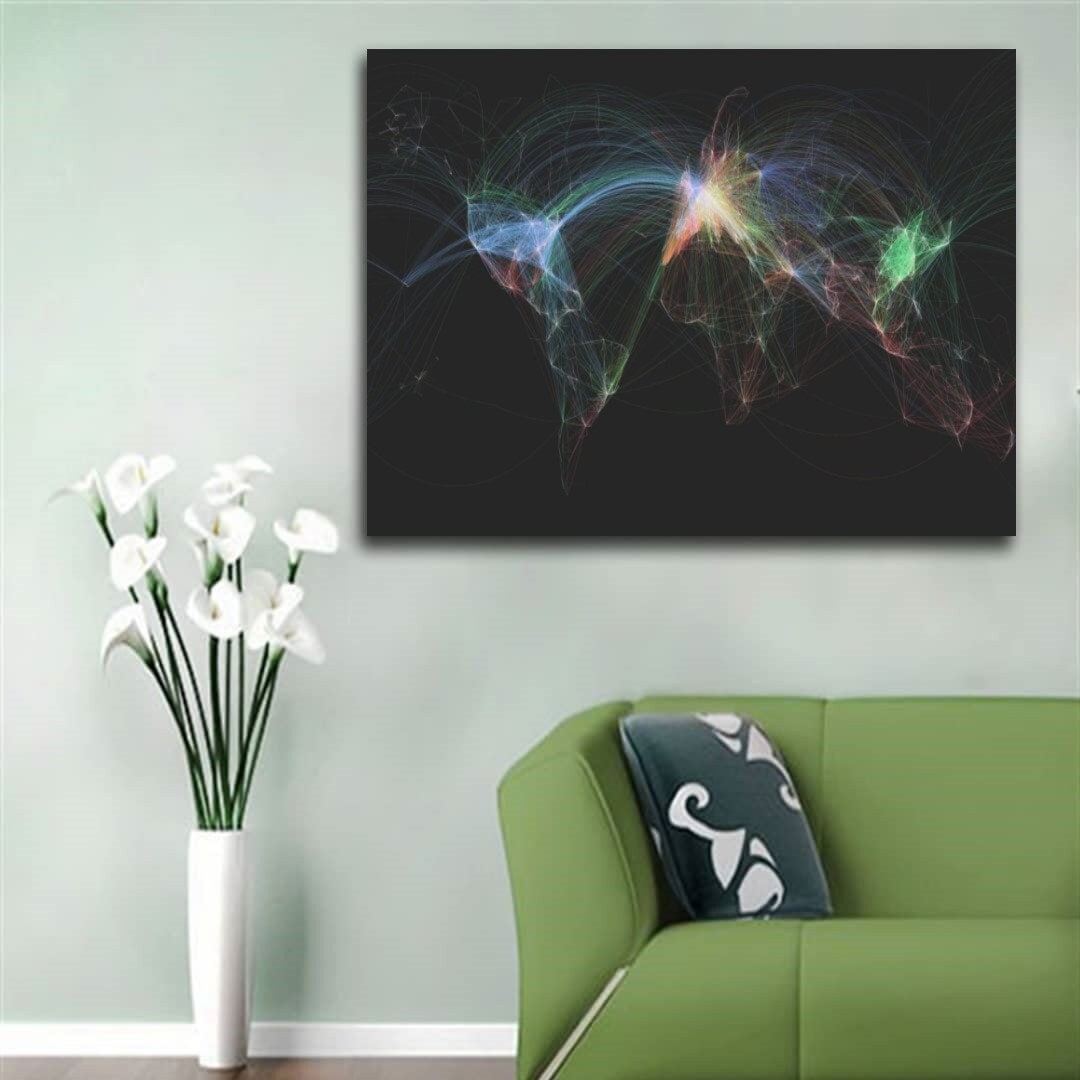 Flight Routes World Map Canvas Wall Art, Air Traffic Poster, Flight ...