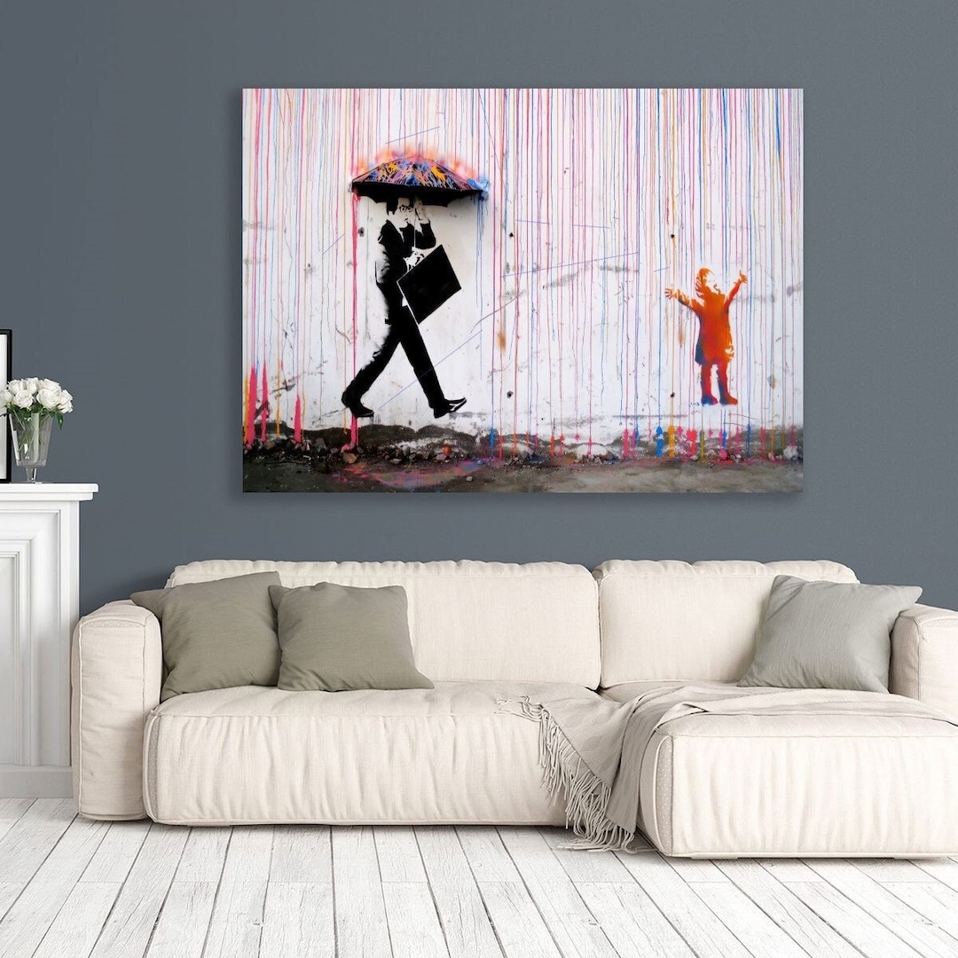 BANKSY Clored Rain Canvas, Banksy Rainbow Rain, Banksy Coloured Rain ...