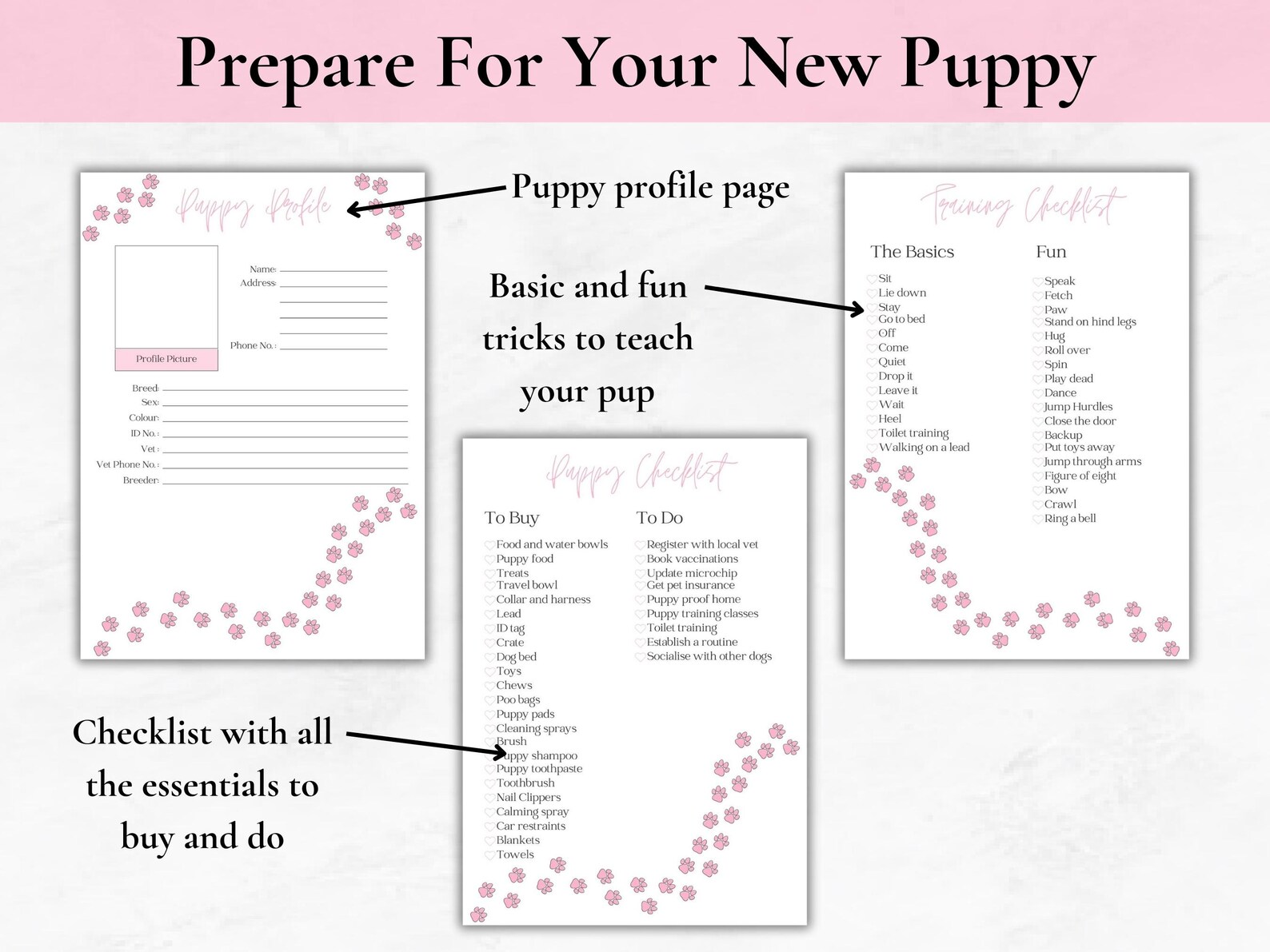 New Puppy Planner, Training, Checklists, Milestone Cards | Digital and ...