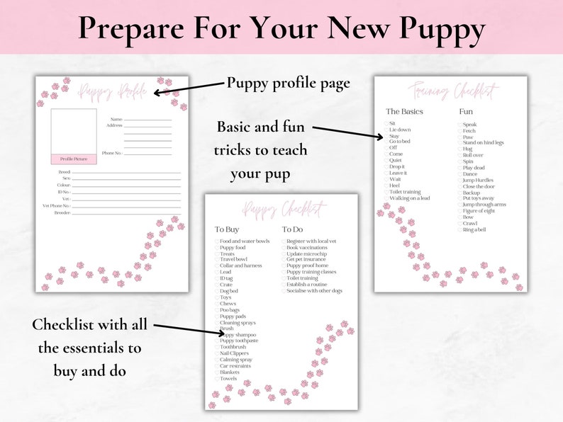 New Puppy Planner, Training, Checklists, Milestone Cards | Digital and ...