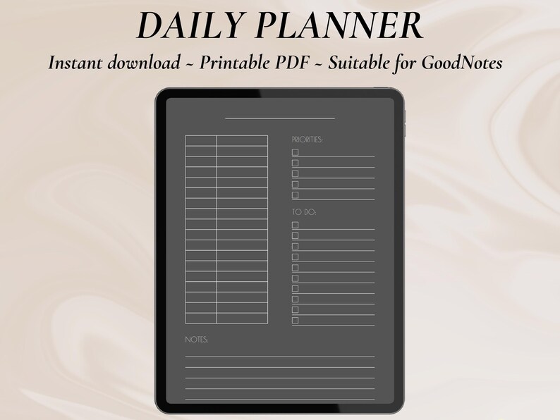 Minimalistic Dark Daily Planner | Instant Download | Printable PDF ...