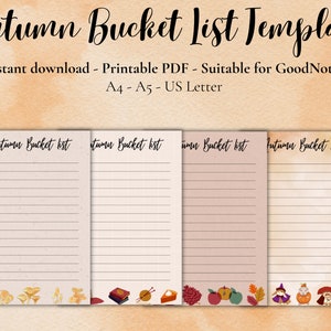 Autumn Bucket List Printable, Four Cute Designs, Instant Downloadable ...