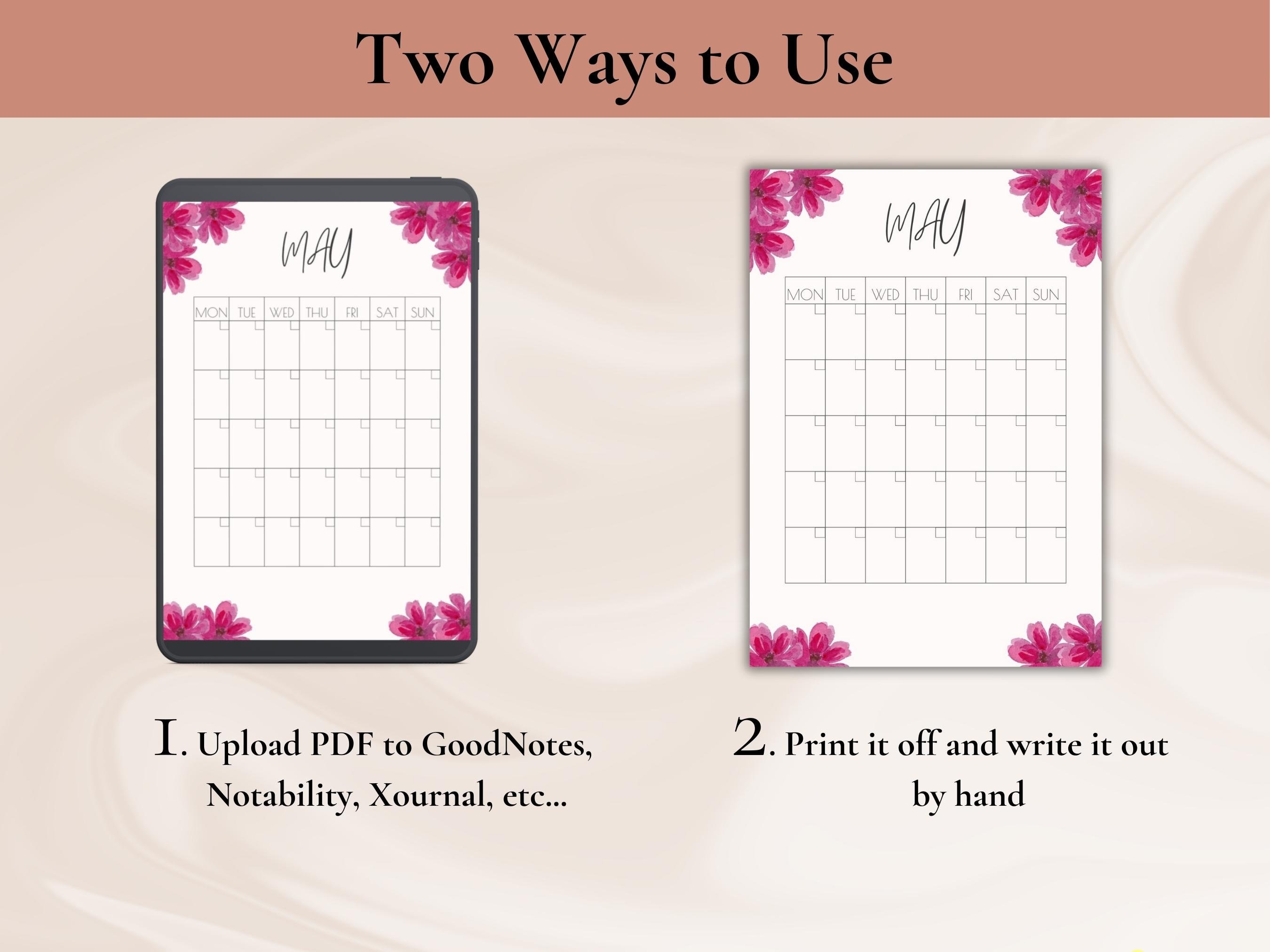 Blank Floral Monthly Planner Digital and Printable PDF Instant Download ...