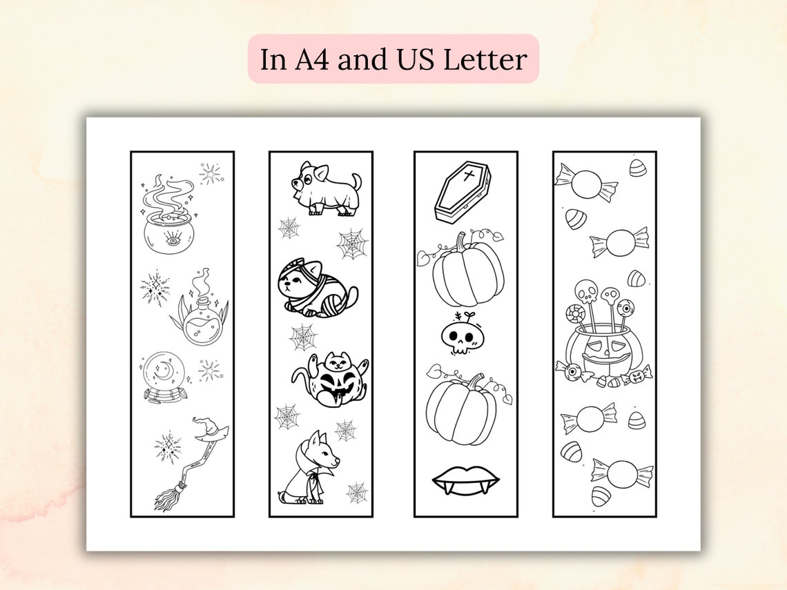 Printable Colour in Halloween Bookmark, 12 Designs, Printable Halloween ...