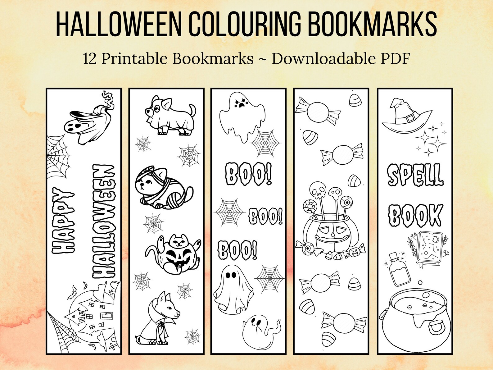 Printable Colour in Halloween Bookmark, 12 Designs, Printable Halloween ...
