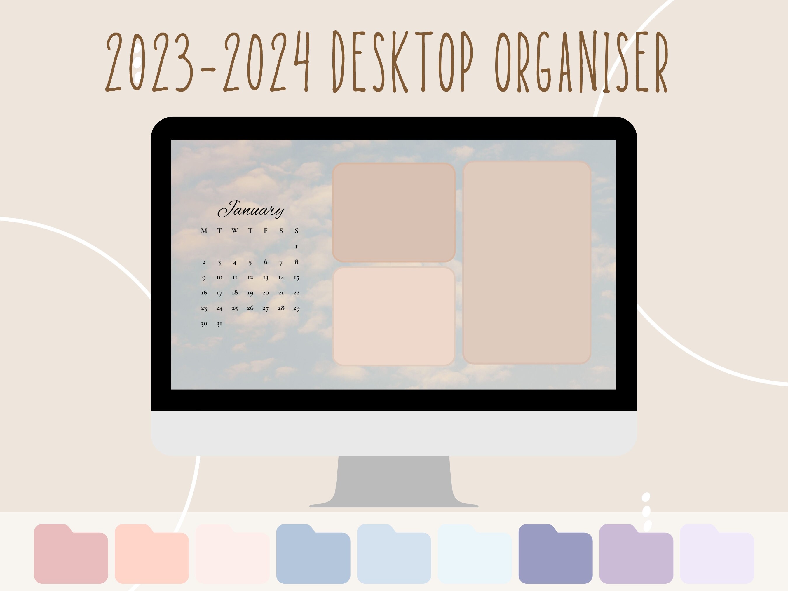 Desktop Wallpaper Organiser With Folder Icons | 2023-2024 Calendar ...