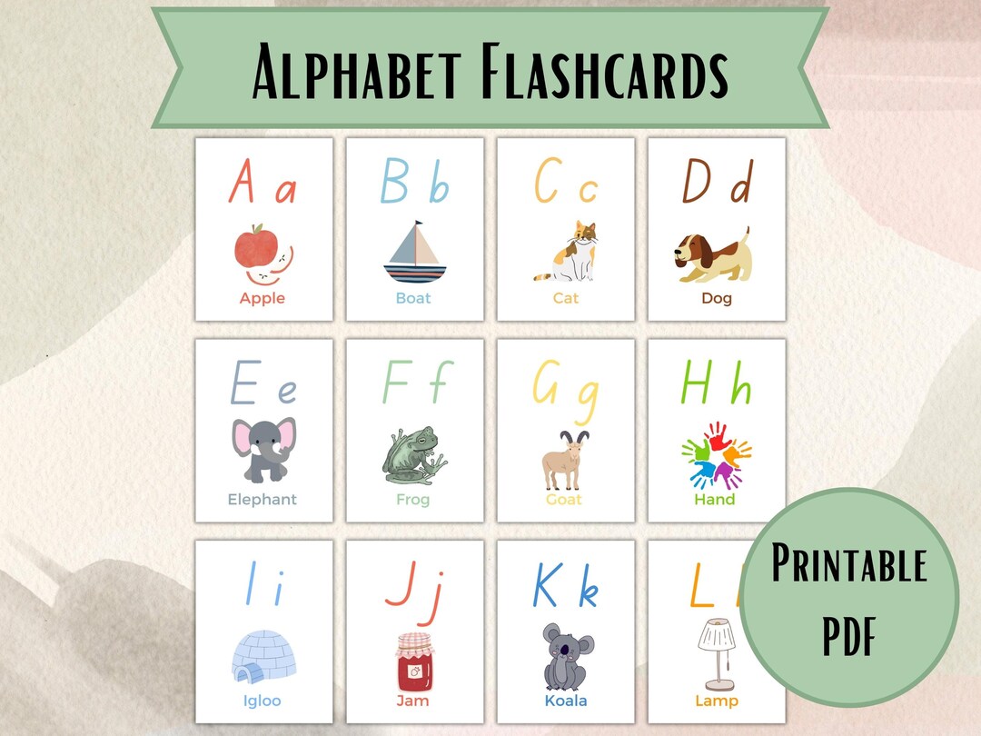 Alphabet Educational Flashcards With Pictures, Digital Download Kids ...