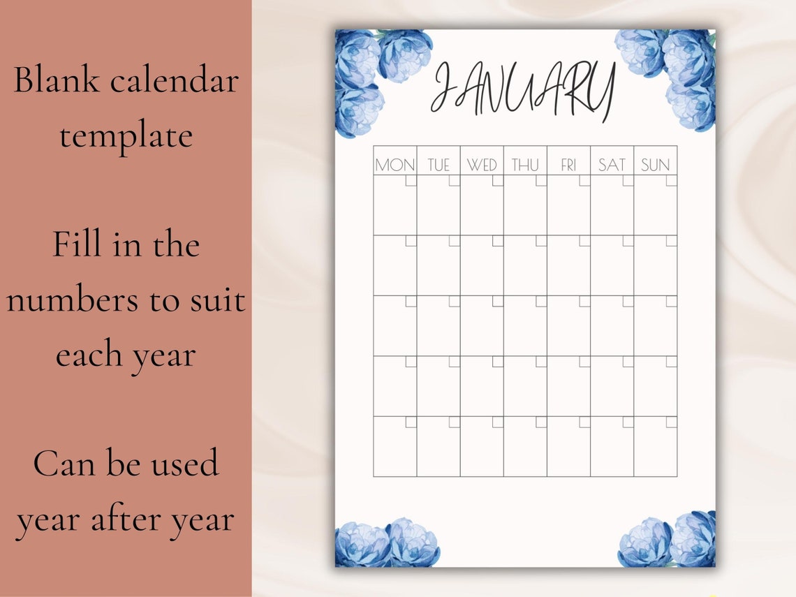 Blank Floral Monthly Planner Digital and Printable PDF Instant Download ...