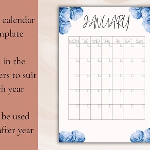 Blank Floral Monthly Planner | Digital and Printable PDF | Instant ...