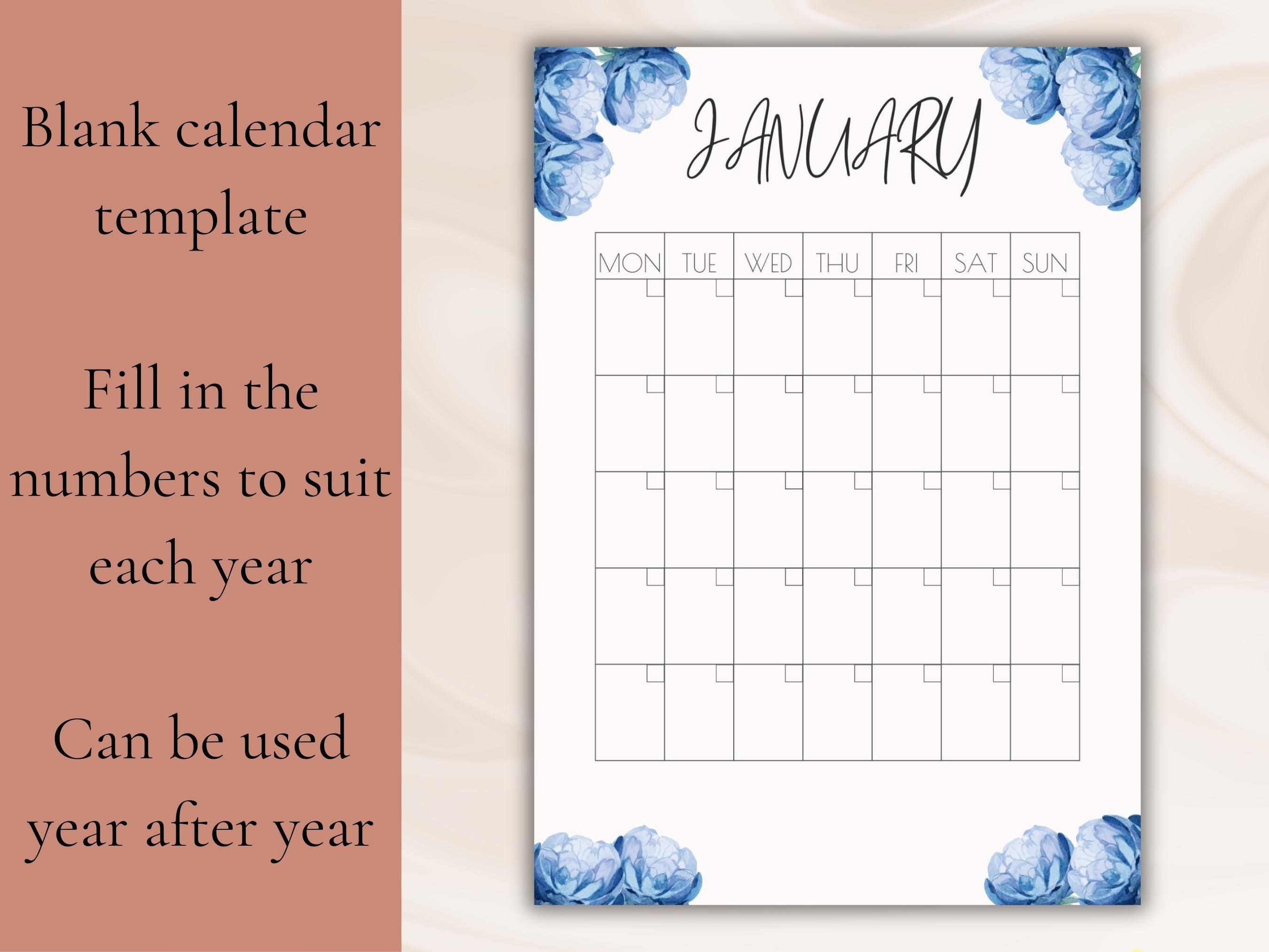 Blank Floral Monthly Planner Digital and Printable PDF Instant Download ...