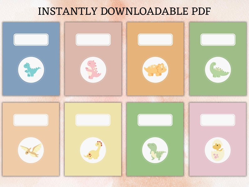 8 Digital Notebook Cover Adorable Dinosaurs With 60+ Stickers - Instant ...