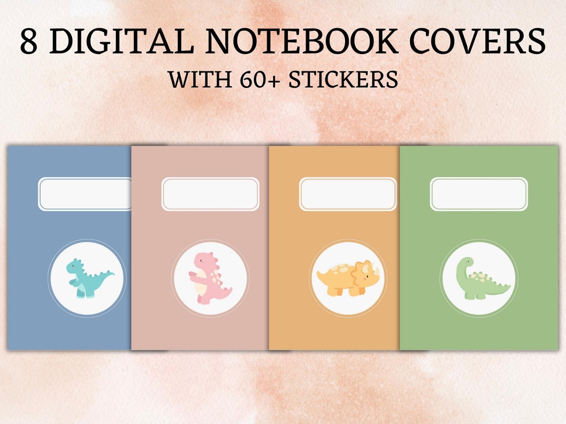 8 Digital Notebook Cover Adorable Dinosaurs With 60+ Stickers - Instant ...