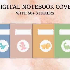 8 Digital Notebook Cover Adorable Dinosaurs With 60+ Stickers - Instant ...