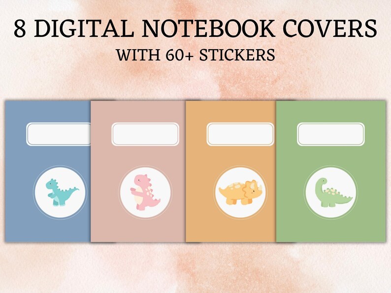 8 Digital Notebook Cover Adorable Dinosaurs With 60+ Stickers - Instant ...