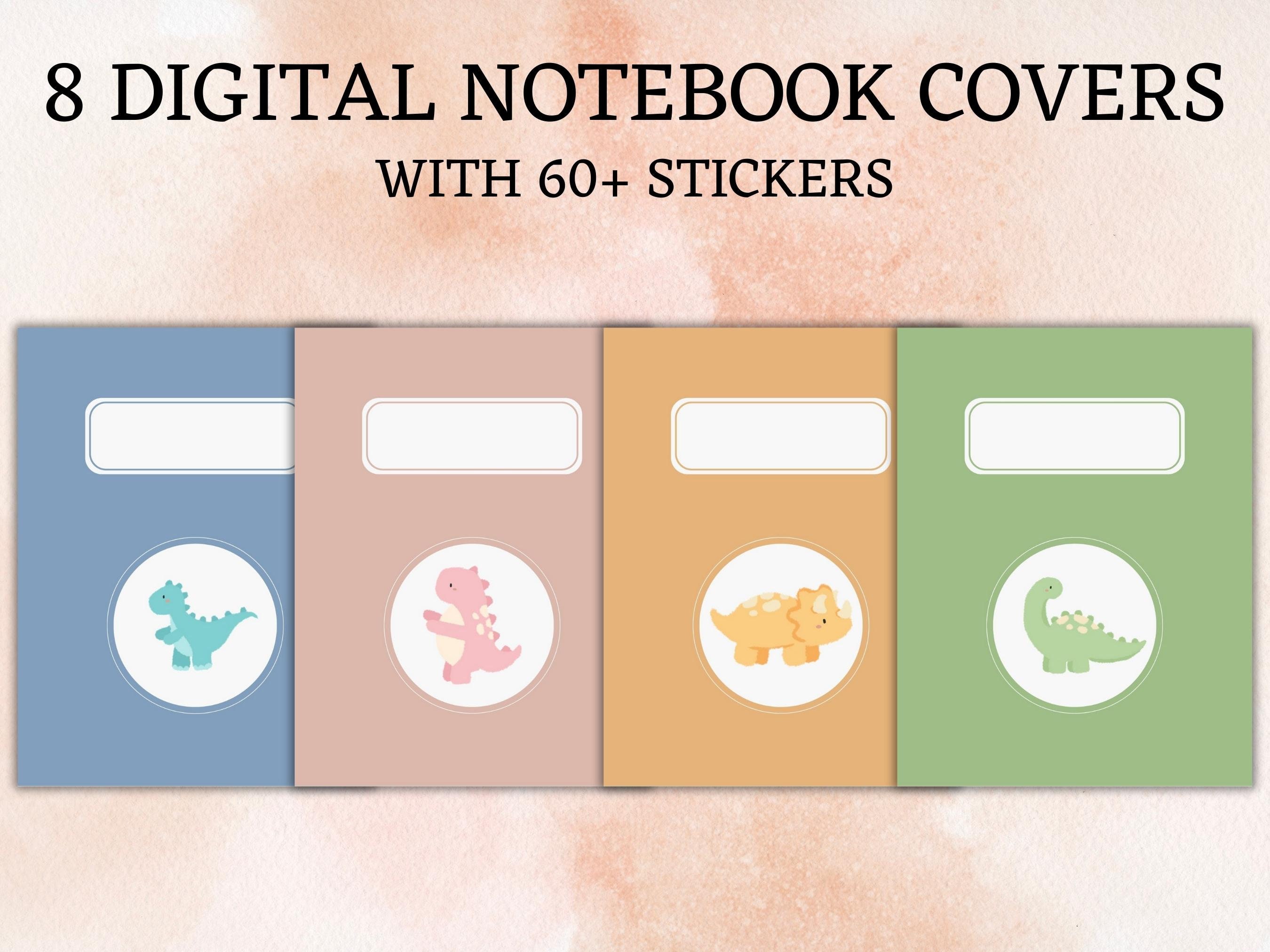 8 Digital Notebook Cover Adorable Dinosaurs With 60+ Stickers - Instant ...