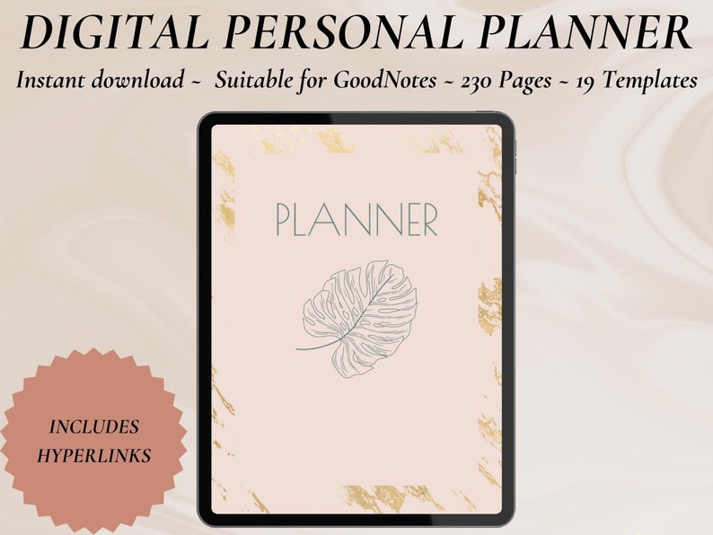 Digital Minimalistic Personal Planner With Hyperlinks | Instant ...