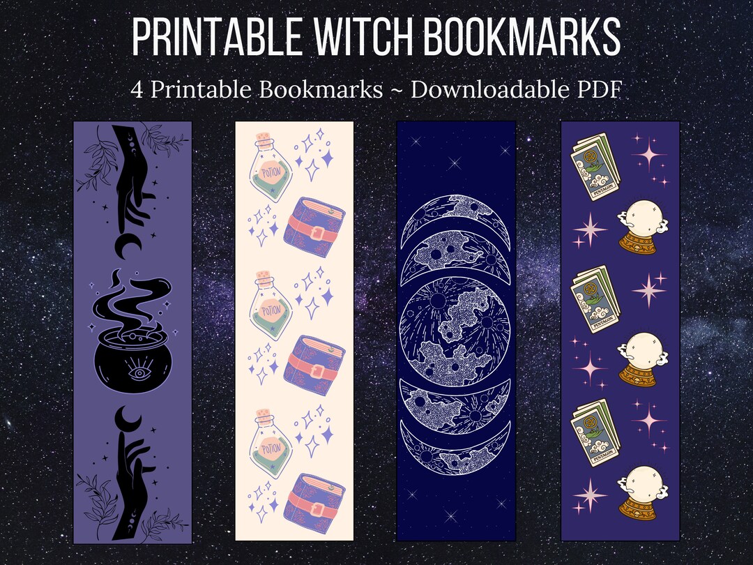 Printable Witch Bookmarks, Halloween Bookmark Set, Witch Core Aesthetic ...