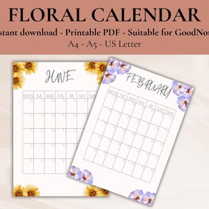 Blank Floral Monthly Planner | Digital and Printable PDF | Instant ...