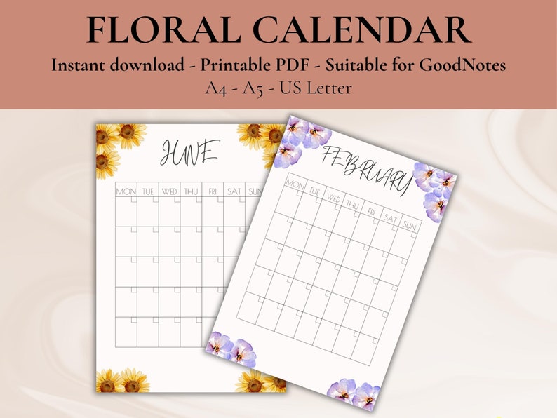 Blank Floral Monthly Planner | Digital and Printable PDF | Instant ...